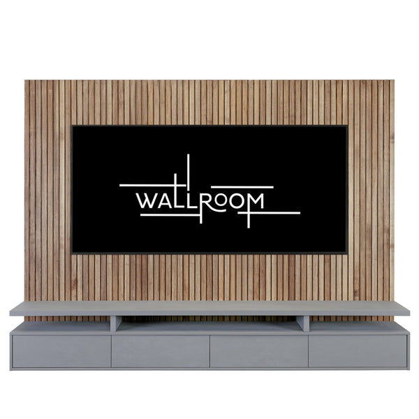 Wall Mounted TV Stand | Solid Oak Slatted Wood Finish