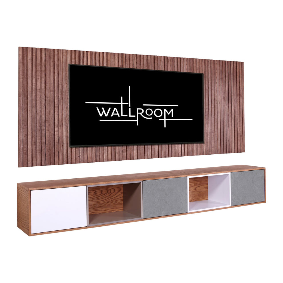 TV Shelf with Slatted Wood Backboard | Minamalist Design