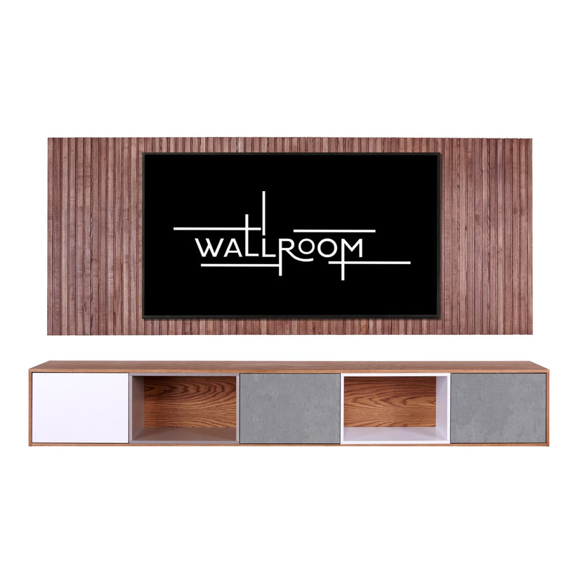 TV Shelf with Slatted Wood Backboard | Minamalist Design